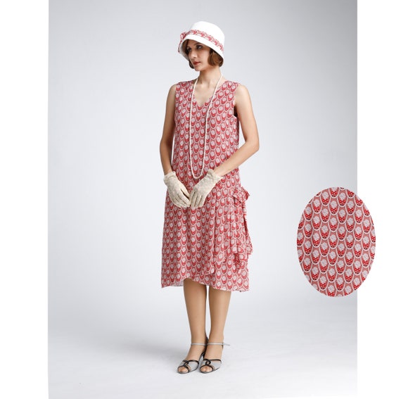 Red Art Deco 1920s-inspired Flapper Dress With Drape and Bow - Etsy