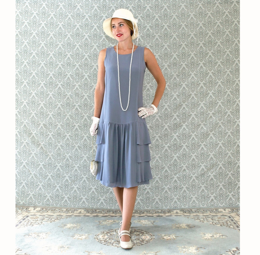 Grey 1920s Drop Waist Dress With Tiered Skirt, Great Gatsby Party Dress ...