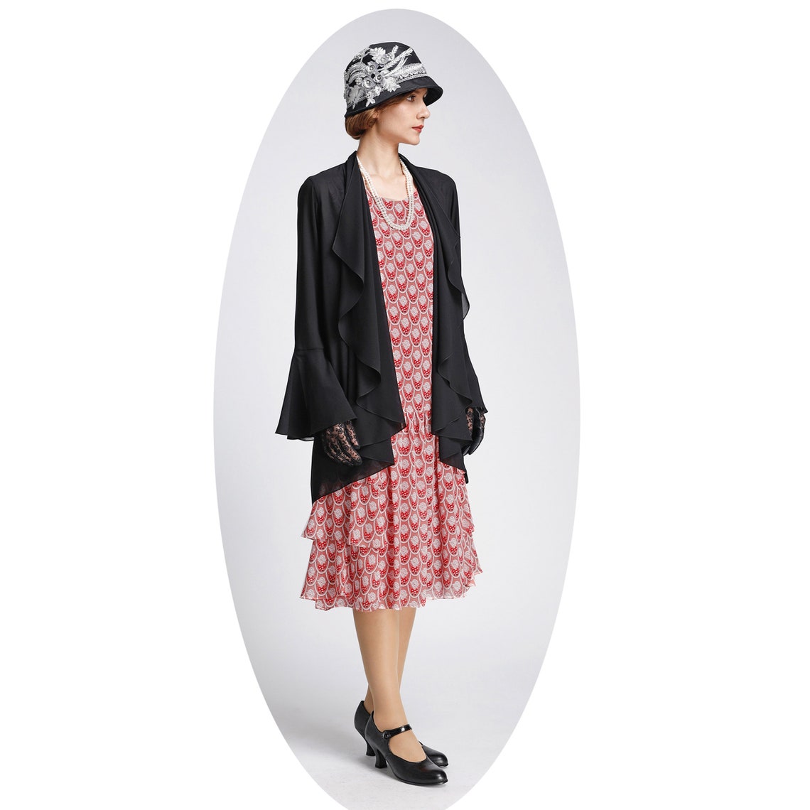 Black Chiffon Jacket With Cascade Collar Great Gatsby Sheer | Etsy