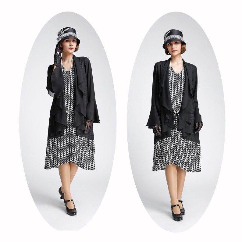 Black Chiffon Jacket With Cascade Collar Great Gatsby Sheer - Etsy UK