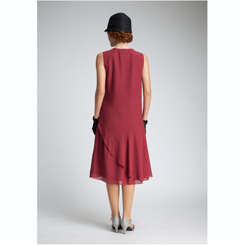 1920s Chiffon Flapper Dress in Maroon Red With a Ruffled Skirt - Etsy