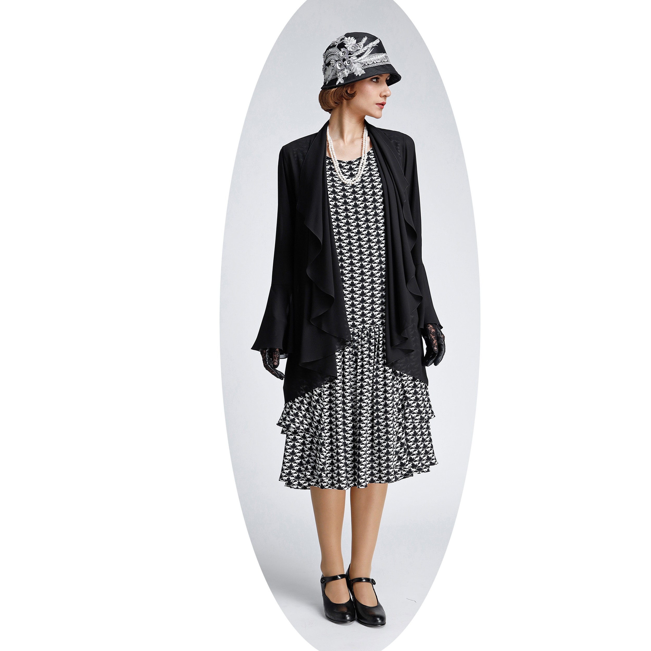 Black Chiffon Jacket With Cascade Collar Great Gatsby Sheer | Etsy