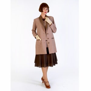 2-piece Ensemble of 2-toned Brown Cotton Jacket and Dress, 1920s Gatsby ...