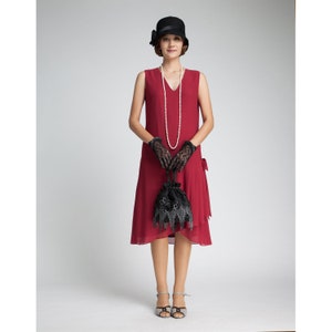 Maroon Red Chiffon Flapper Dress With Drape and Bow, 1920s Dress, Great ...