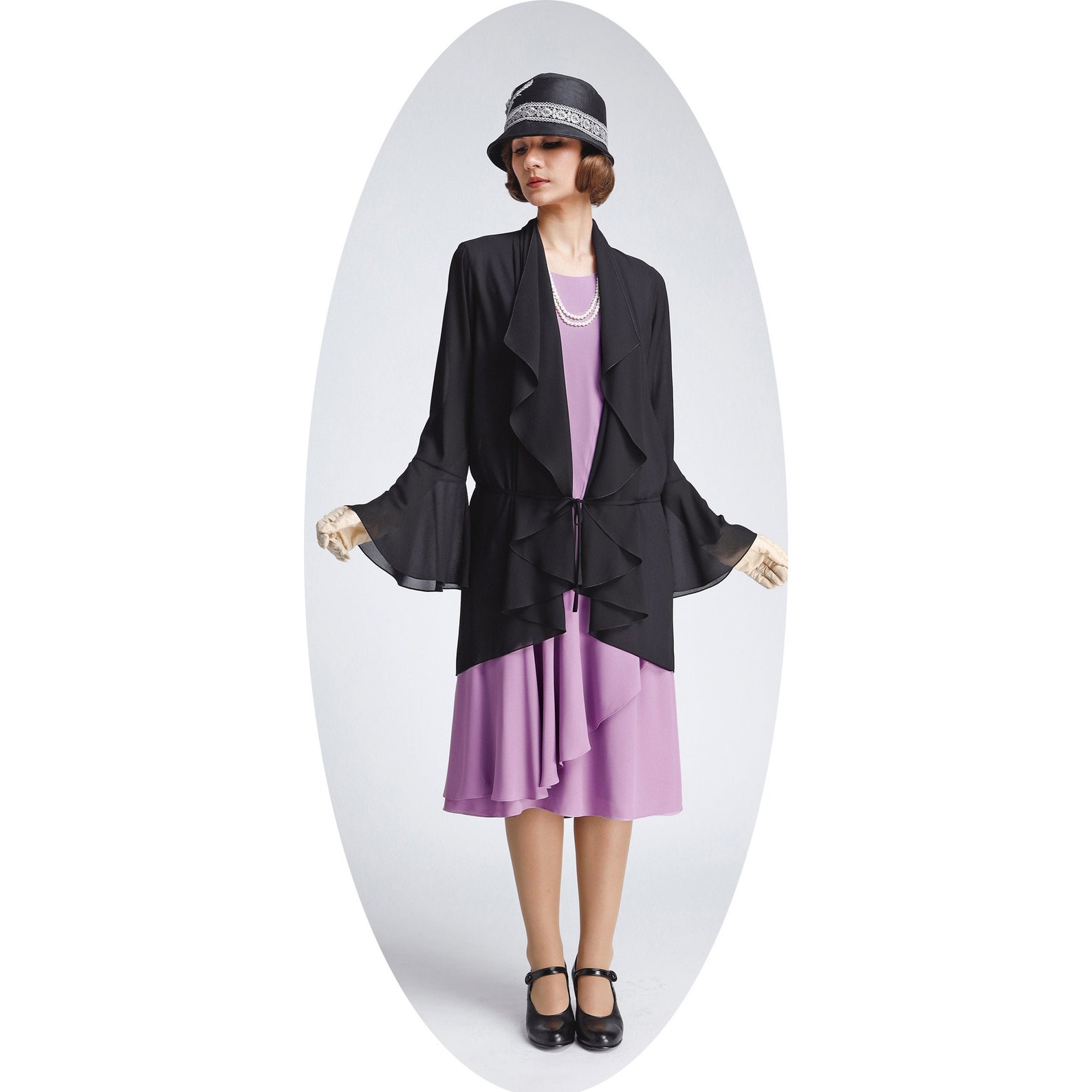 Black Chiffon Jacket With Cascade Collar Great Gatsby Sheer | Etsy