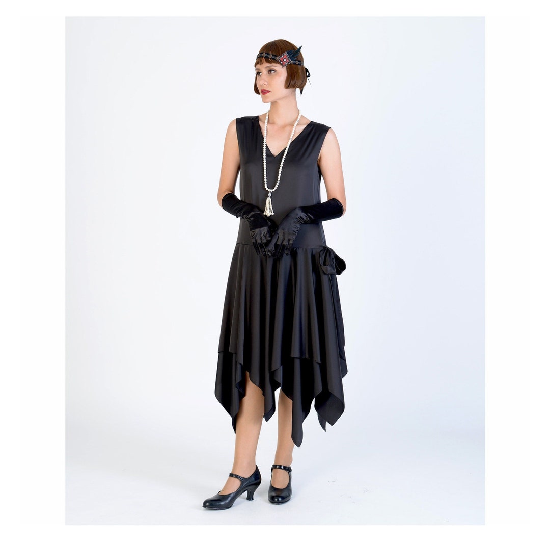 Black Satin Great Gatsby Evening Dress With Handkerchief Etsy