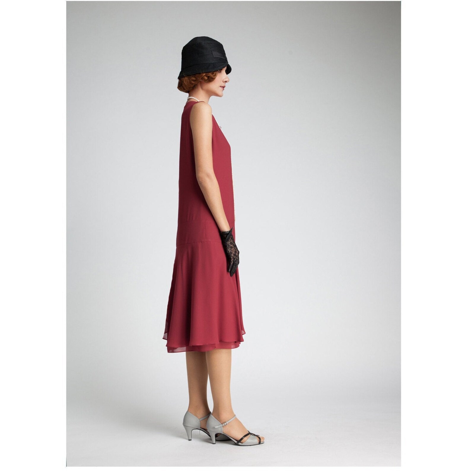 1920s Chiffon Flapper Dress in Maroon Red With a Ruffled Skirt - Etsy