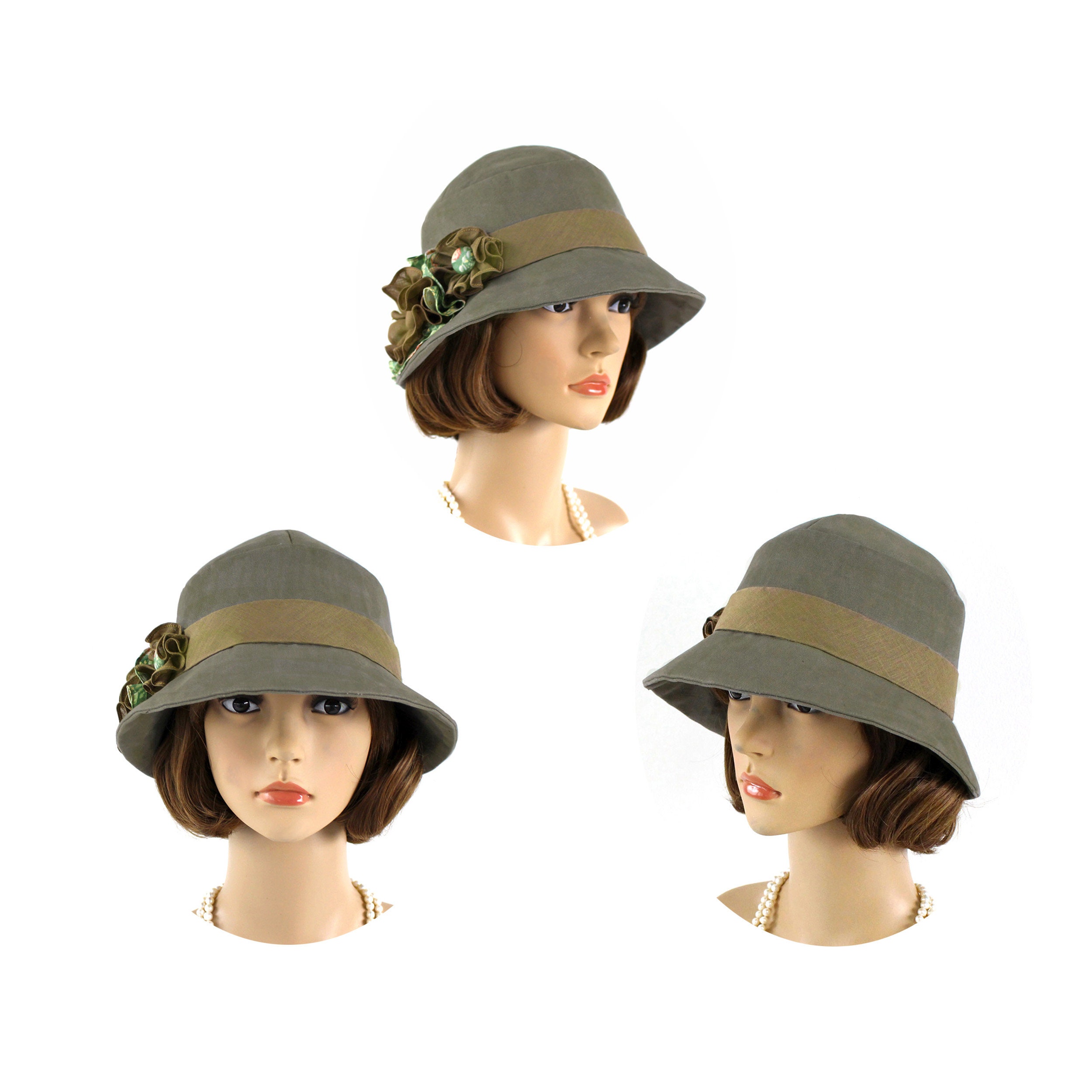 Green-ish Brown Great Gatsby Hat With Cotton and Linen Summer - Etsy