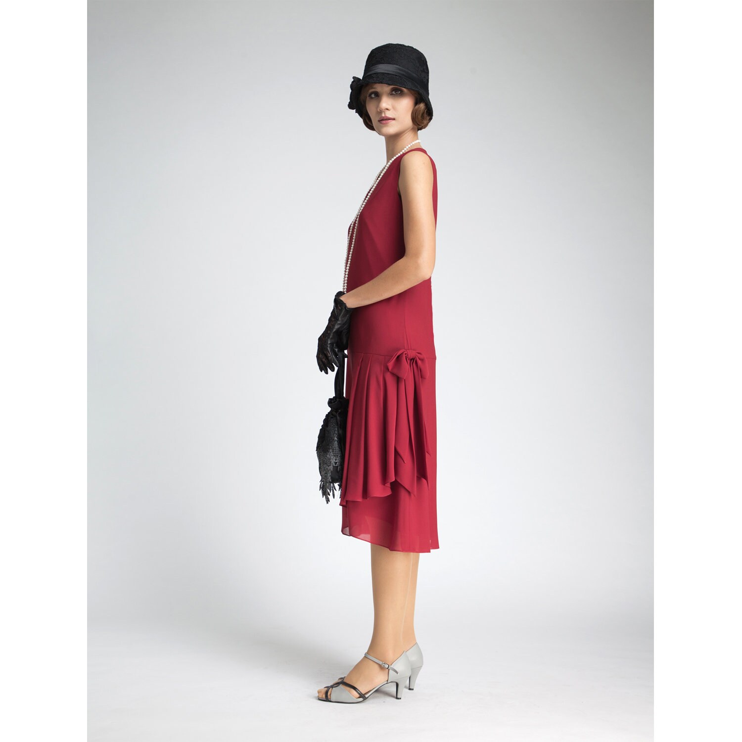 Maroon red chiffon flapper dress with drape and bow 1920s | Etsy