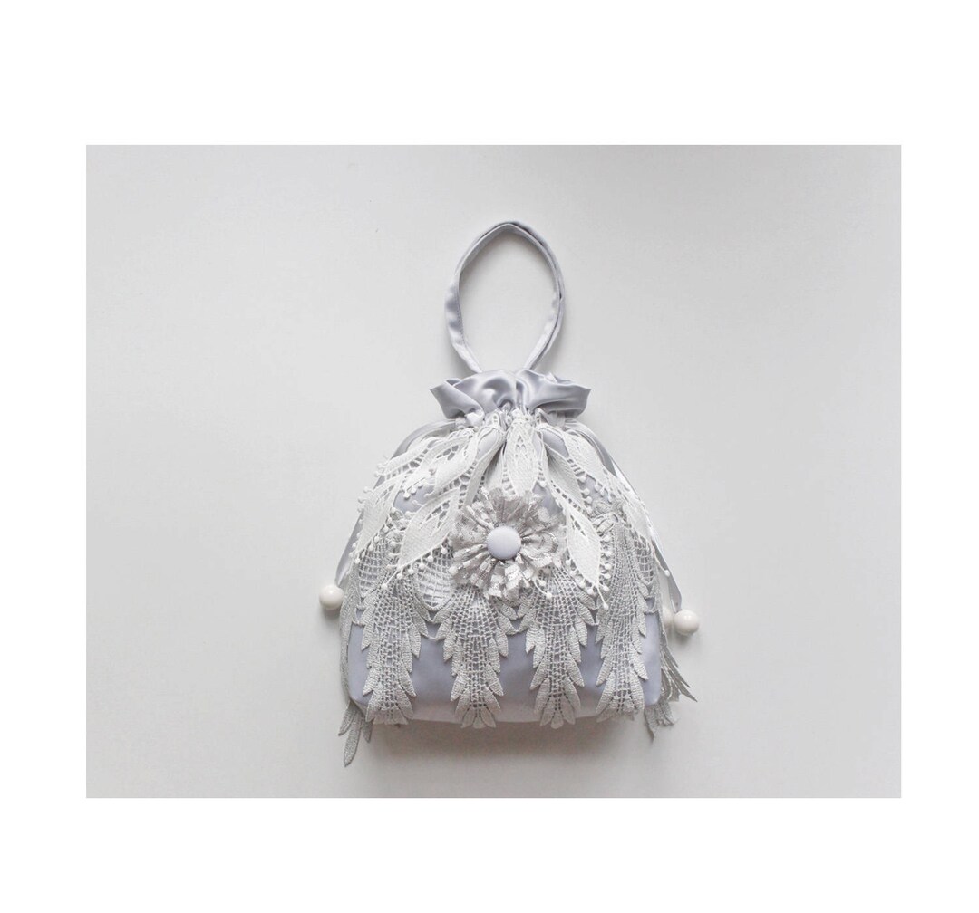 1920s Inspired Drawstring Wristlet in Silver Satin and Grey - Etsy