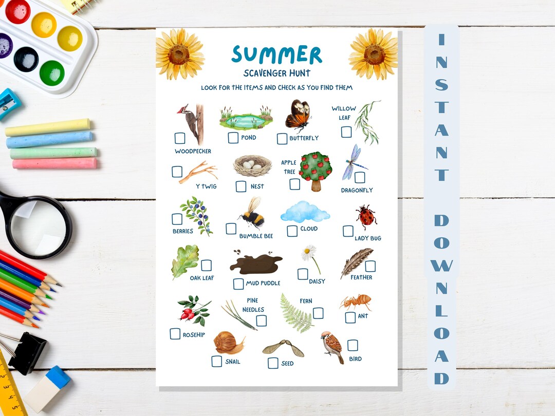 Printable Summer Nature Scavenger Hunt for Kids, Outdoor Fun Activity ...