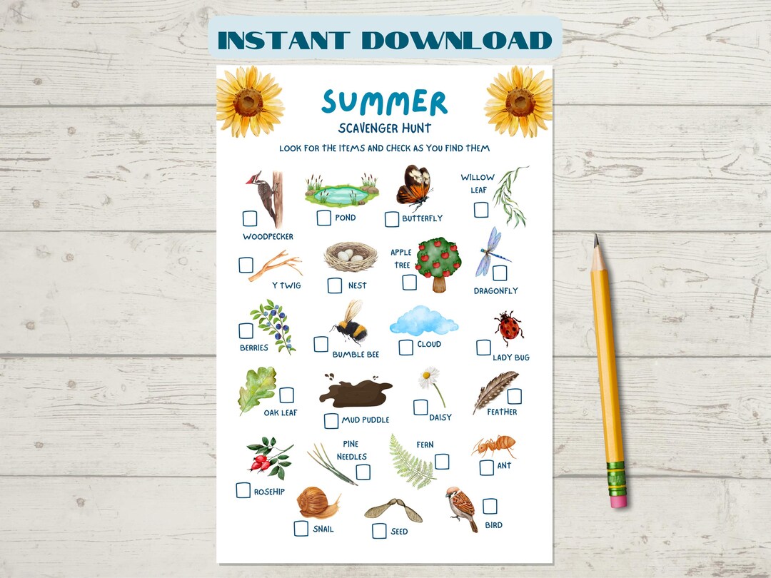 Printable Summer Nature Scavenger Hunt for Kids, Outdoor Fun Activity ...