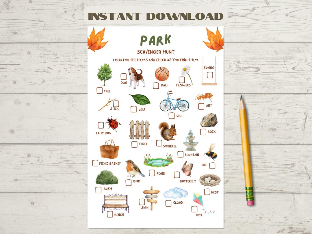 Park Scavenger Hunt for Kids Printable, Instant Downloadable Outdoor ...