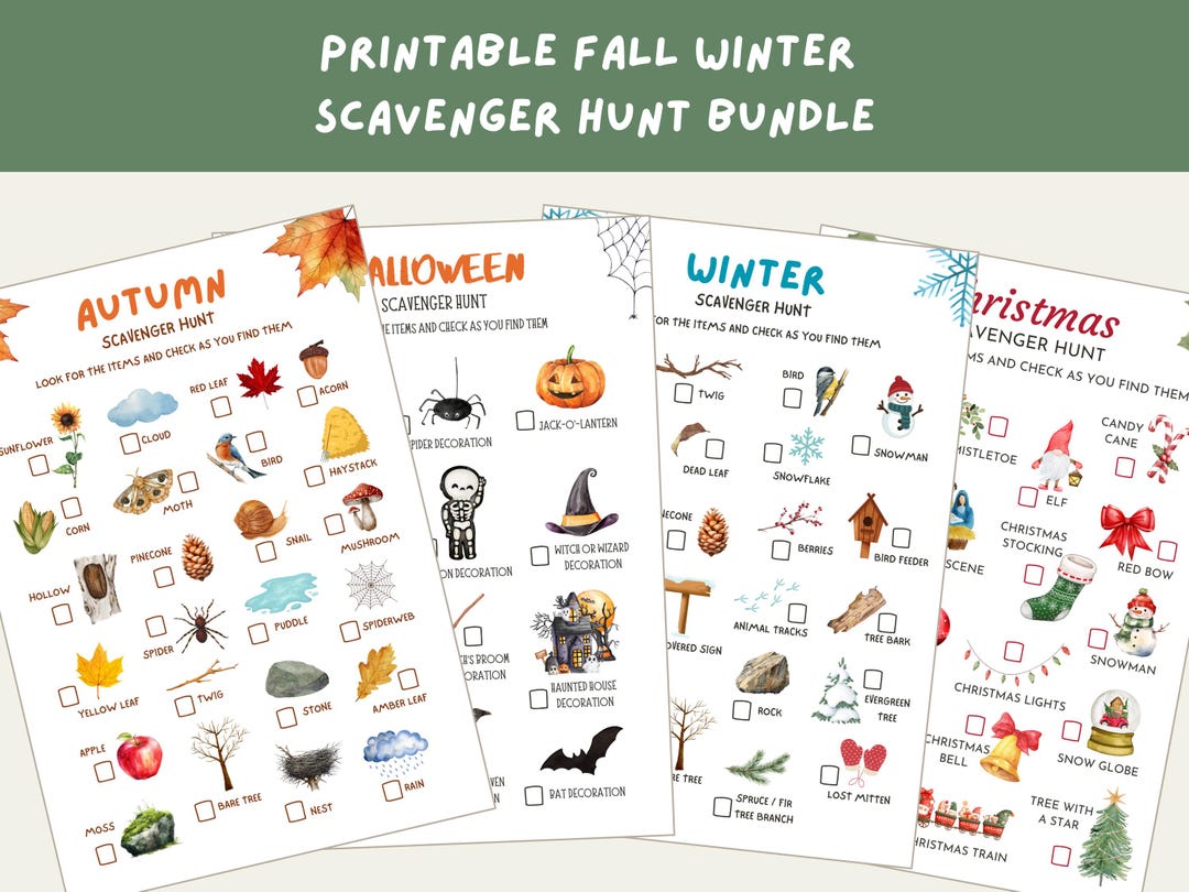 Printable Fall Winter Nature Scavenger Hunt Bundle, Instant ...