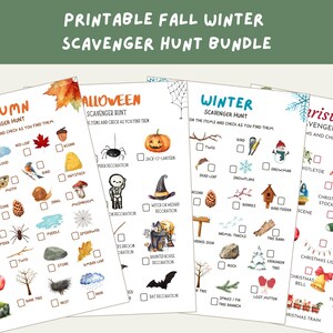 Printable Fall Winter Nature Scavenger Hunt Bundle, Instant ...