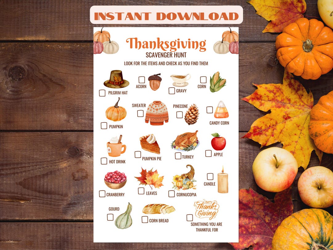 Printable Thanksgiving Scavenger Hunt for Kids, Treasure Hunt Clues ...