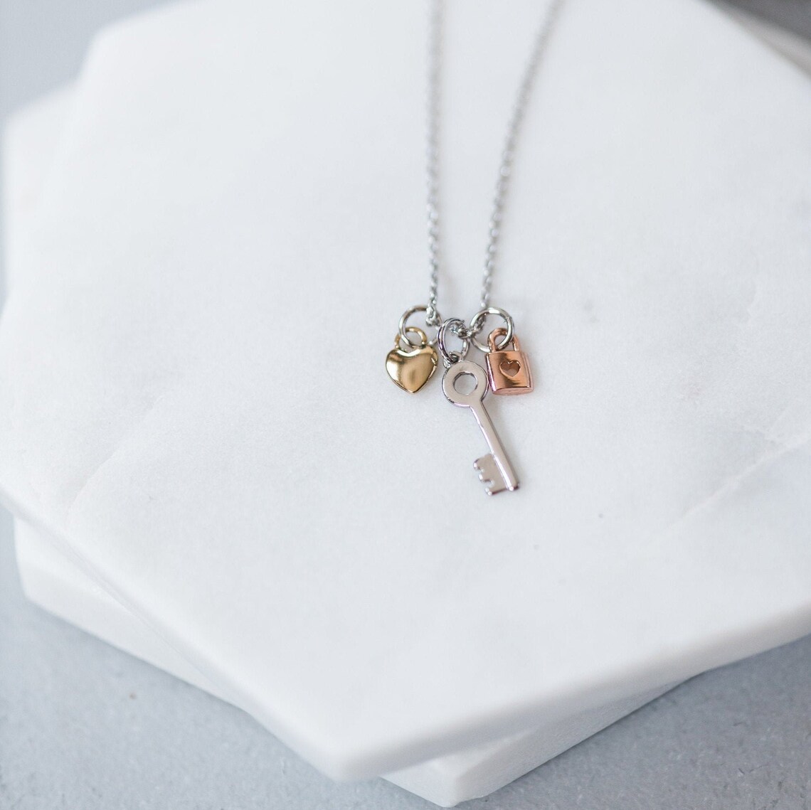 Dainty Lock and Key Necklace Silver Key Lock and Heart - Etsy