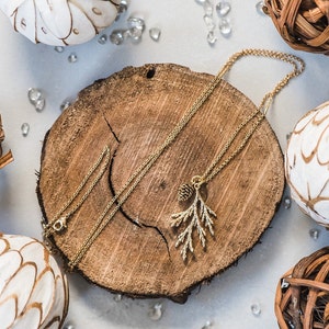 Gold Cedar Necklace, Woodland Necklace, Juniper Pendant, Gold Cedar ...
