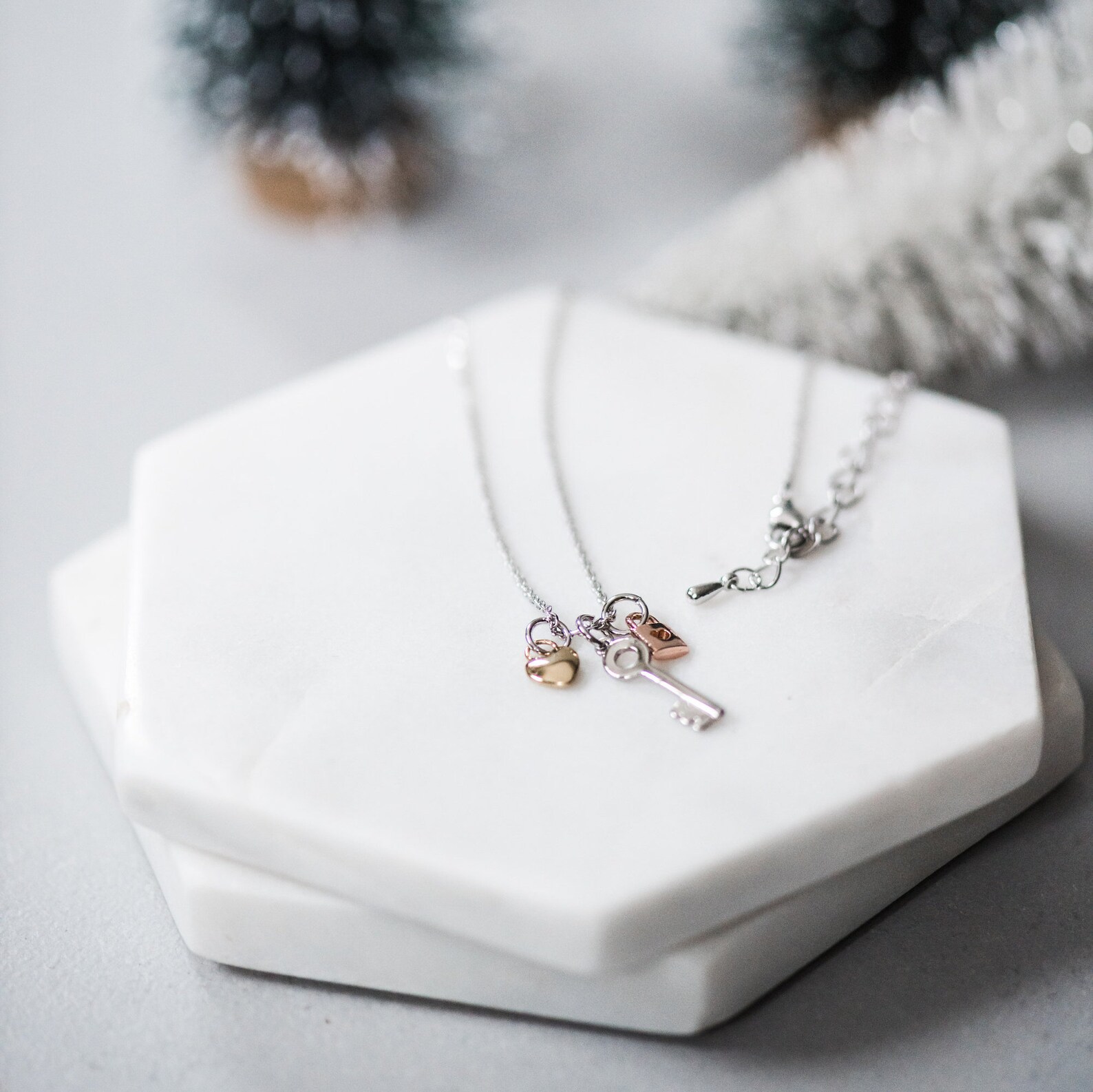 Dainty Lock and Key Necklace Silver Key Lock and Heart - Etsy