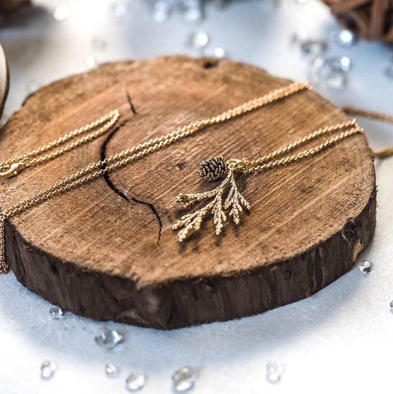 Gold Cedar Necklace Woodland Necklace Juniper Pendant Gold - Etsy