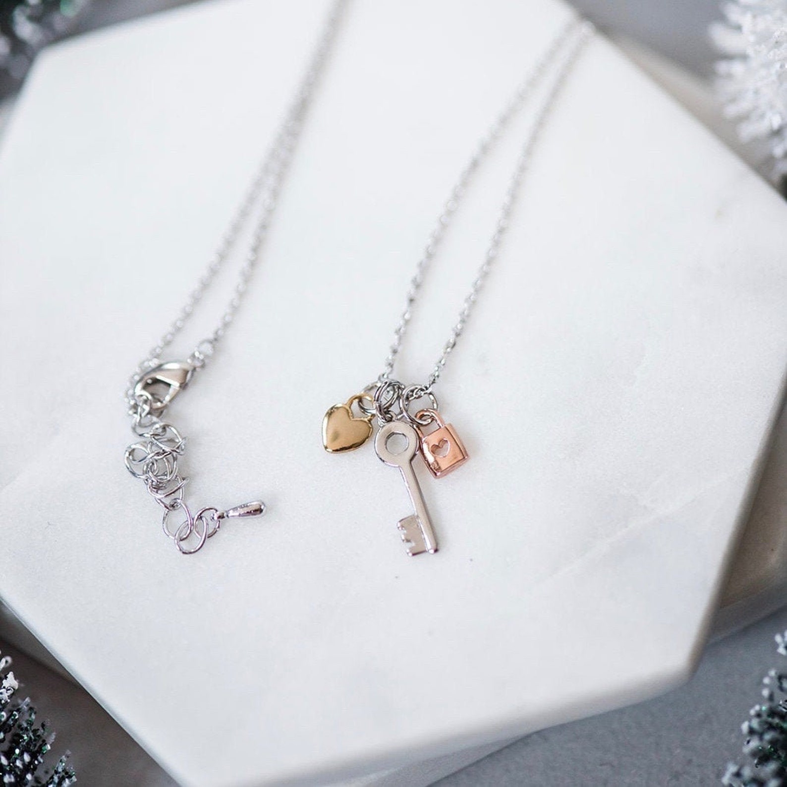 Dainty Lock and Key Necklace Silver Key Lock and Heart - Etsy