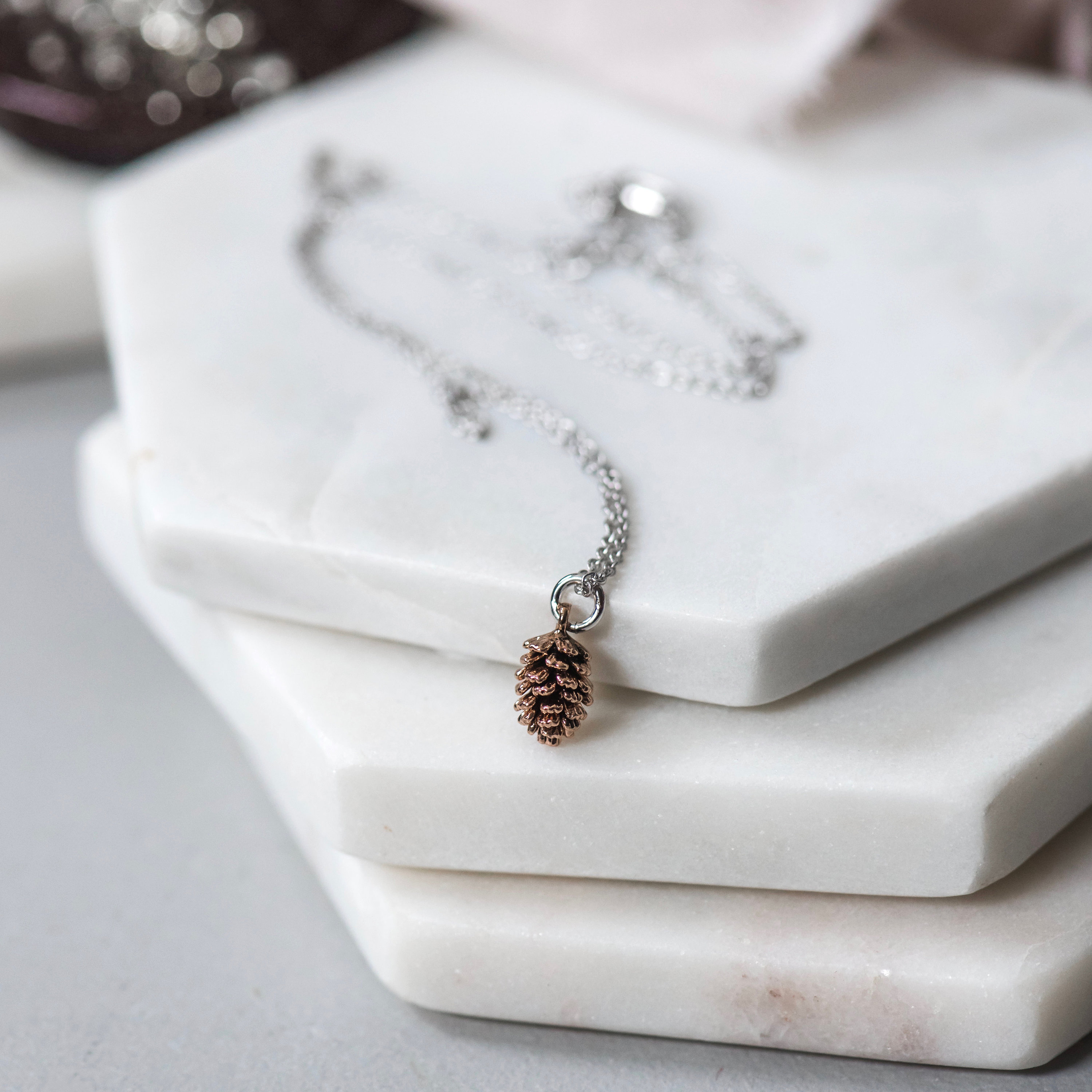 Dainty Rose Gold Pinecone Necklace, Pine Cone Pendant, Antique Rose ...