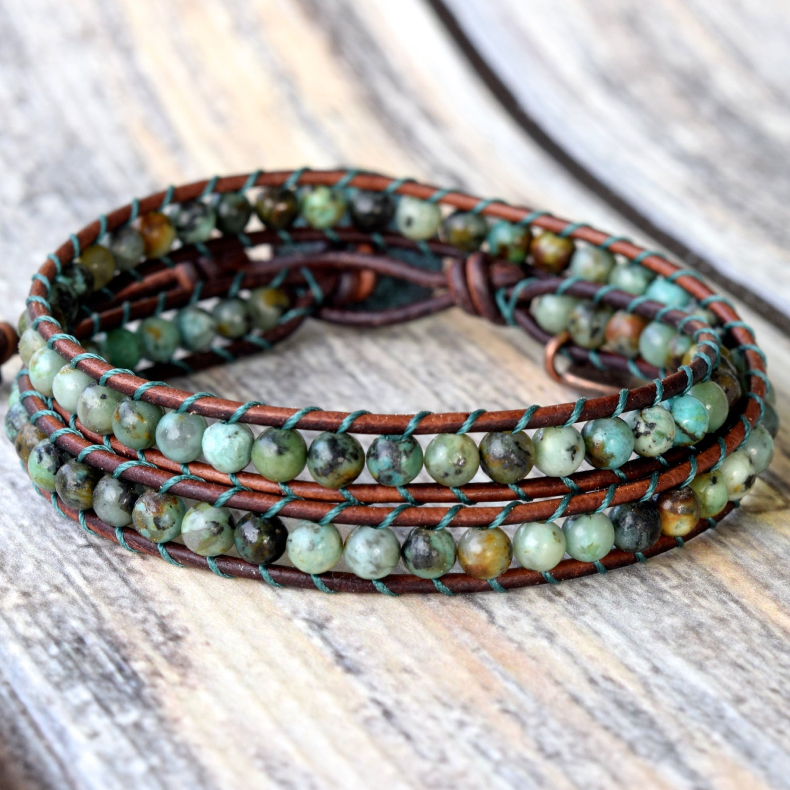 African Turquoise Wrap Bracelet, Wrap Bracelet, Turquoise Wrap, Earthy ...