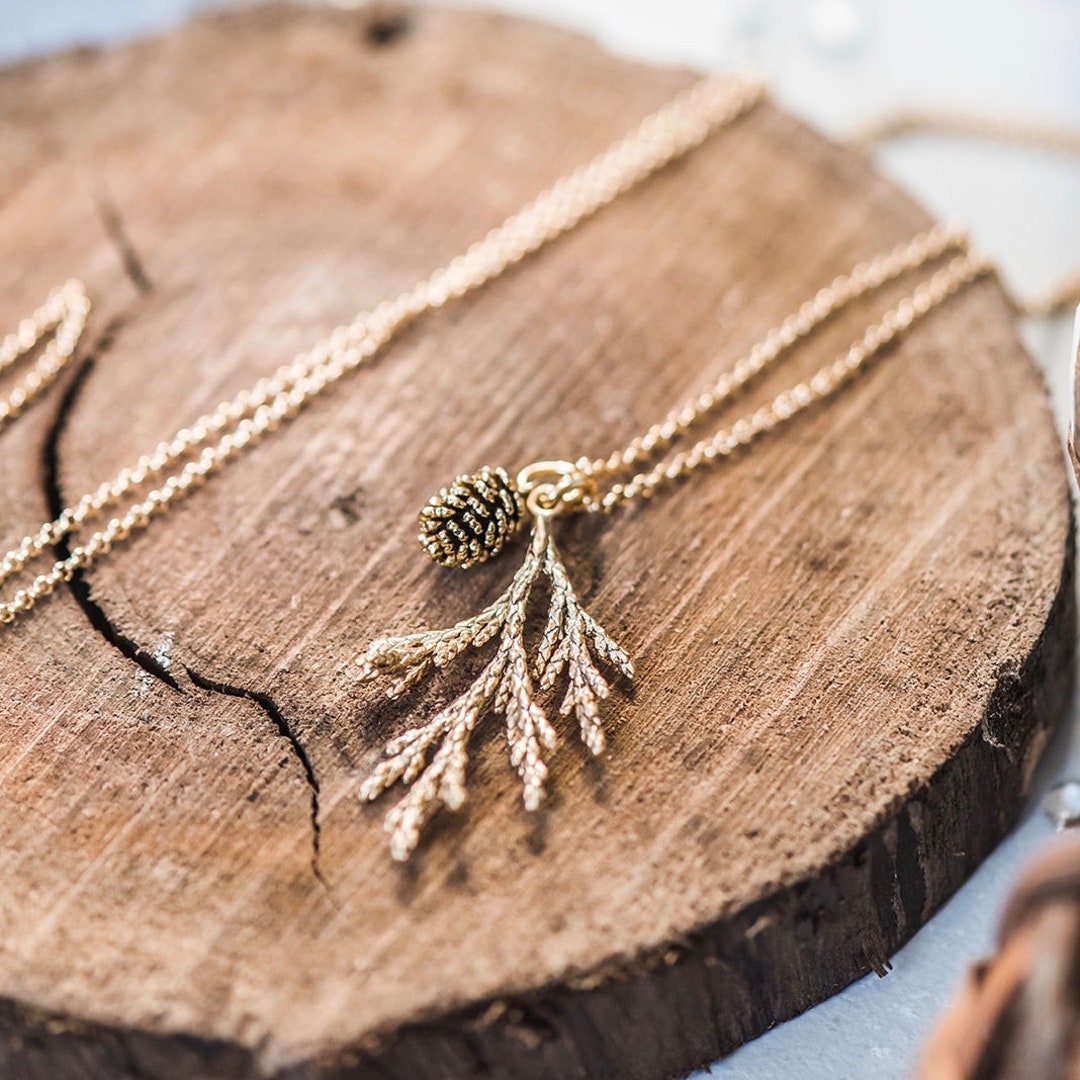 Gold Cedar Necklace, Woodland Necklace, Juniper Pendant, Gold Cedar ...