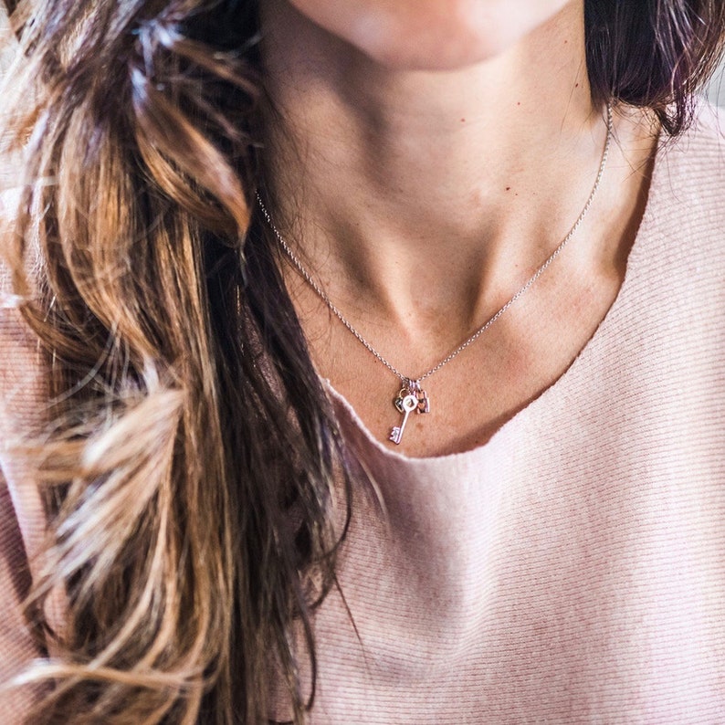 Dainty Lock and Key Necklace Silver Key Lock and Heart - Etsy