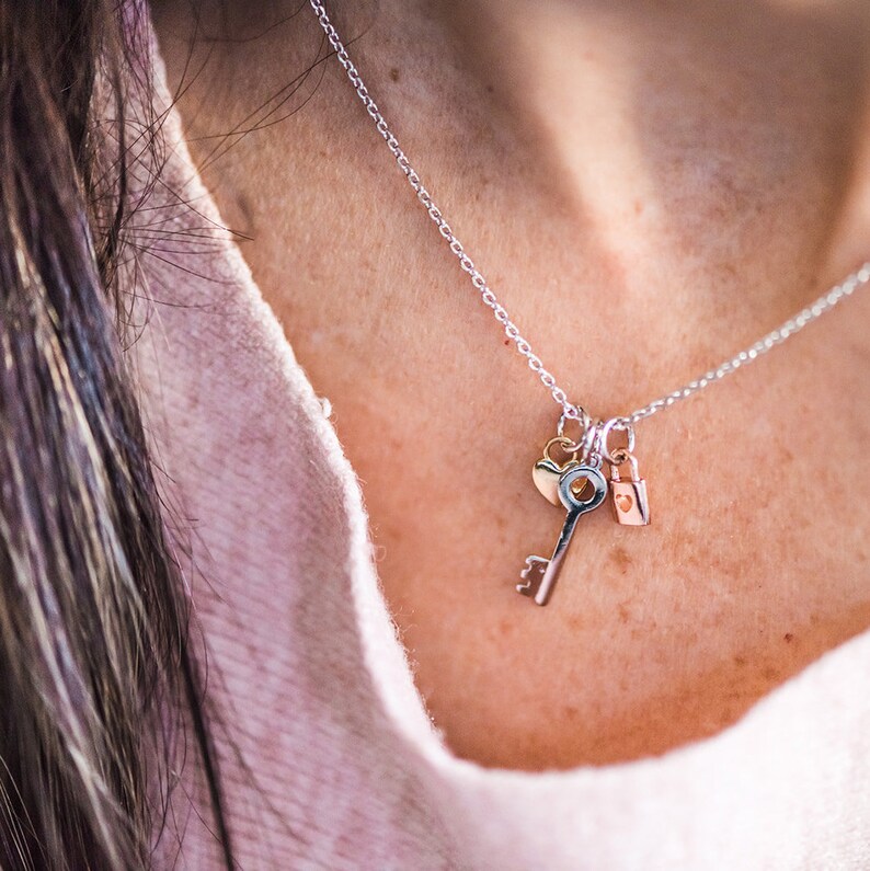 Dainty Lock and Key Necklace Silver Key Lock and Heart | Etsy
