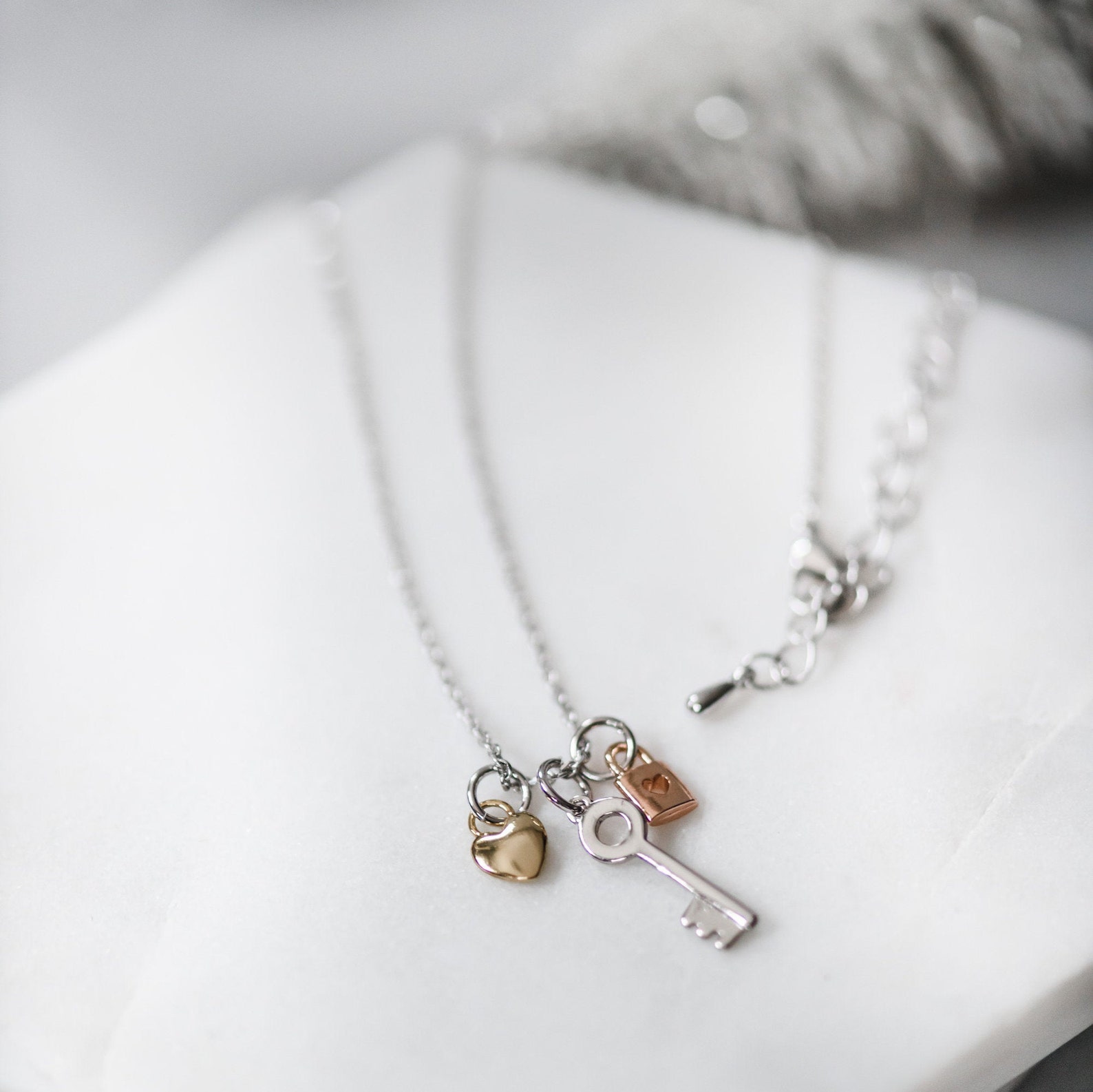 Dainty Lock and Key Necklace Silver Key Lock and Heart - Etsy