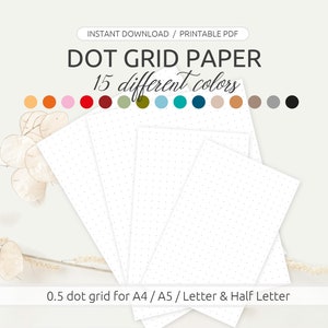 Printable - Dot Grid Paper, 15 Different Colors, for A4, A5, Letter and ...