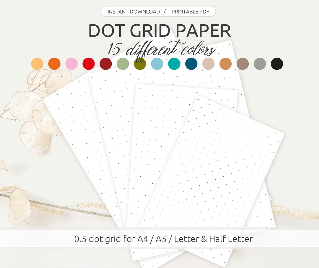 Printable Dot Grid Paper 15 Different Colors for A4 A5 - Etsy