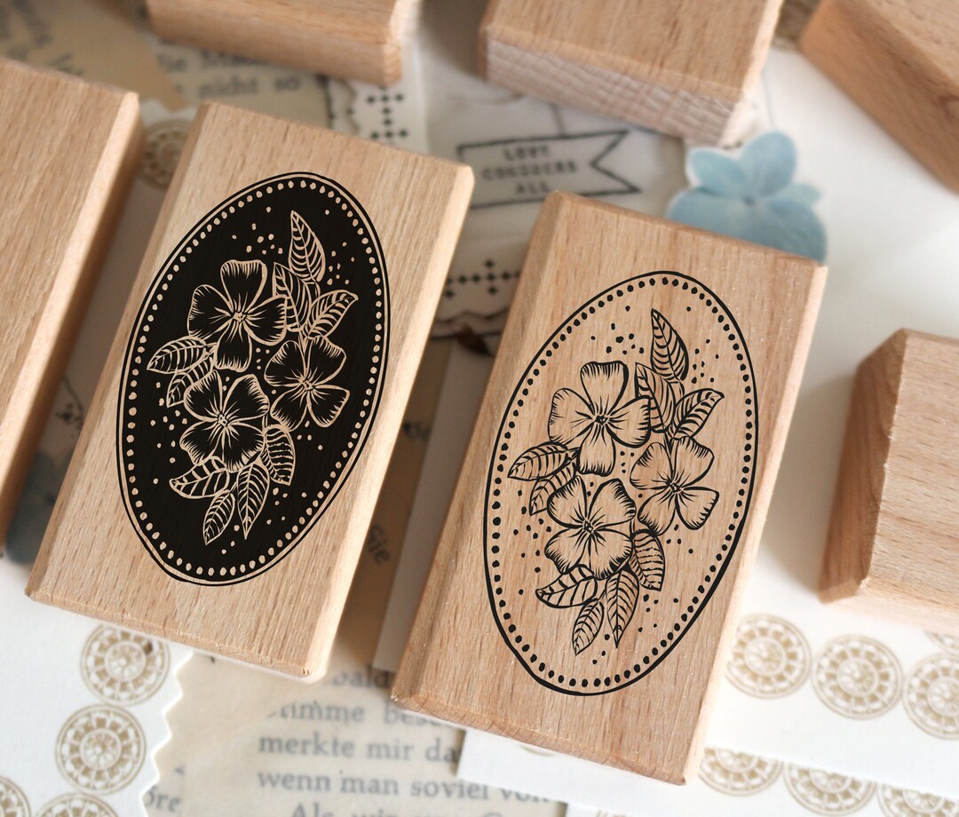 Rubber Stamp Set Flowers in Oval, Floral Rubber Stamps, Journaling ...