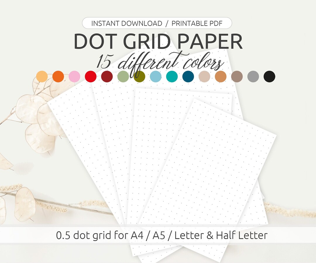 Printable - Dot Grid Paper, 15 Different Colors, for A4, A5, Letter and ...