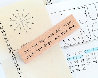 Set of 12 Months Stamp, Monthly Wooden Stamp, Rubber Stamp, Wood Stamp ...