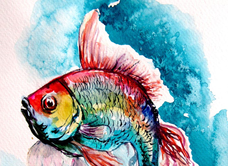 Colorful Fish Original Watercolor Painting - Etsy