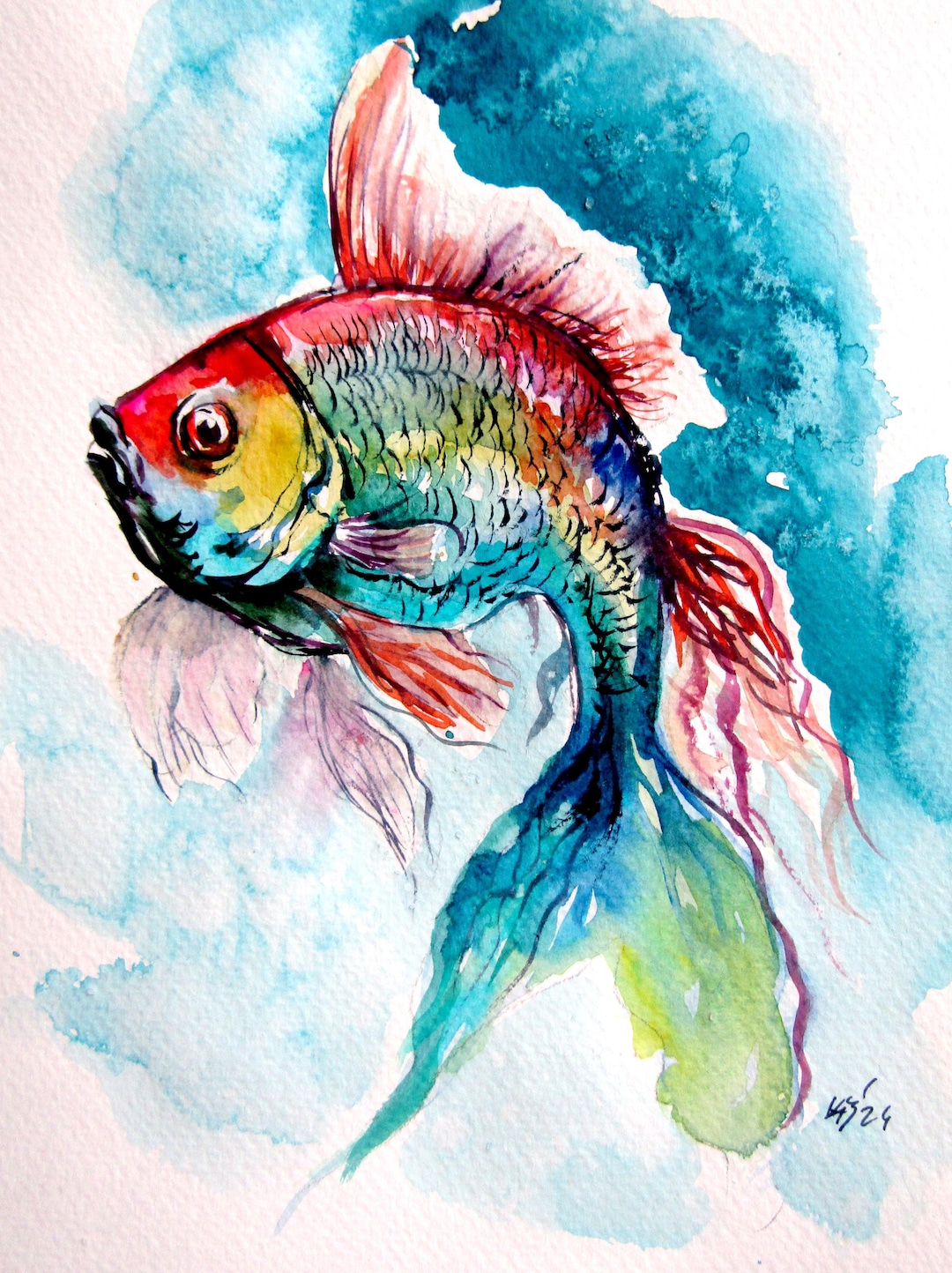 Colorful Fish Original Watercolor Painting - Etsy
