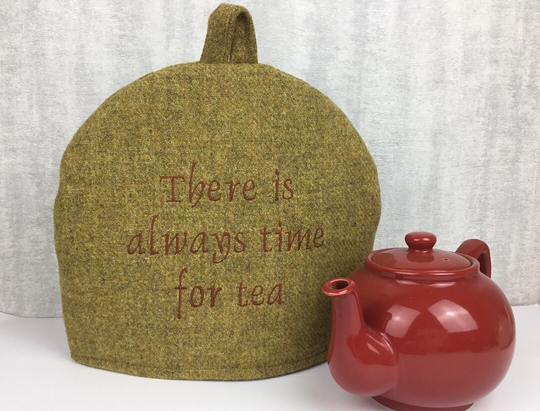 Large Mustard Yellow Harris Tweed Tea Cosy With there is Always Time ...
