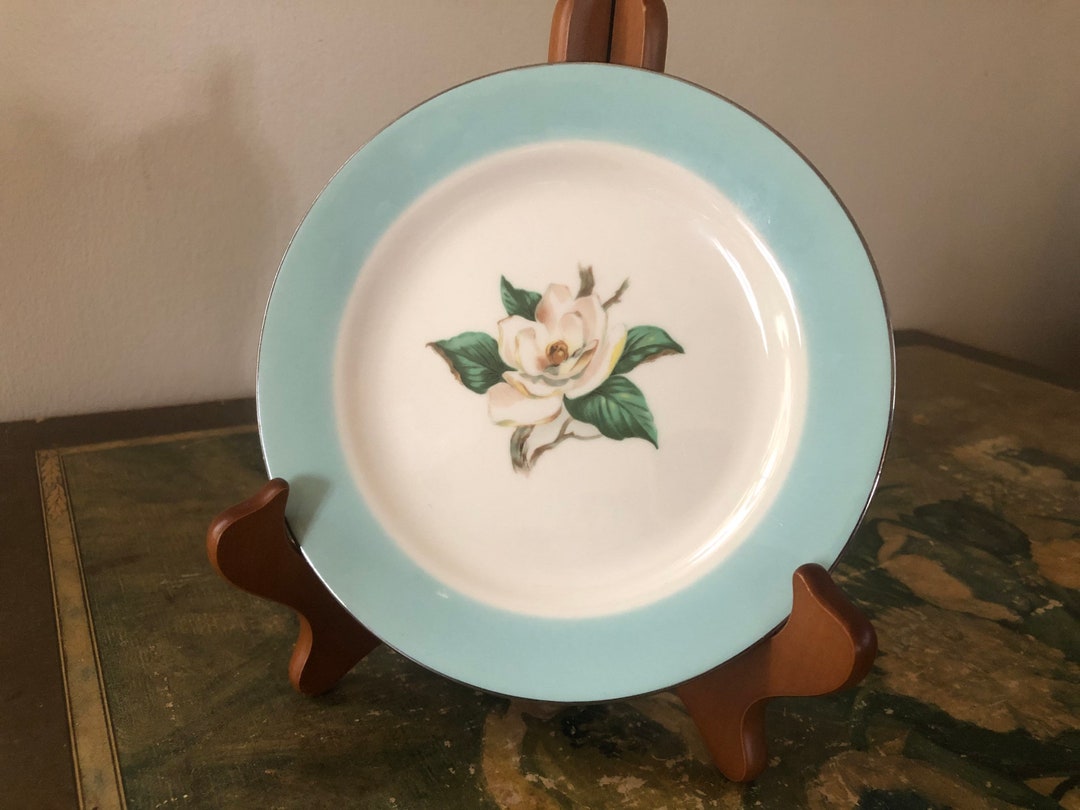 Vintage Lifetime China magnolia Turquoise 7.25 Appetizer Plates With ...