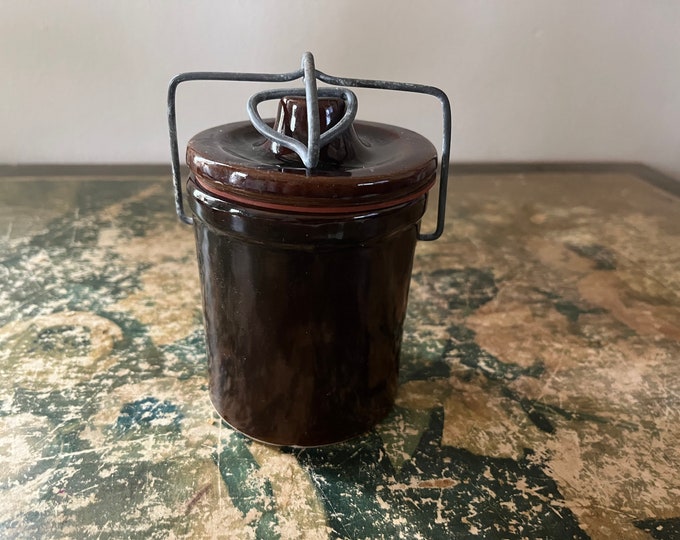 Vintage Brown Mini Stoneware Crock With Locking Lid - Etsy