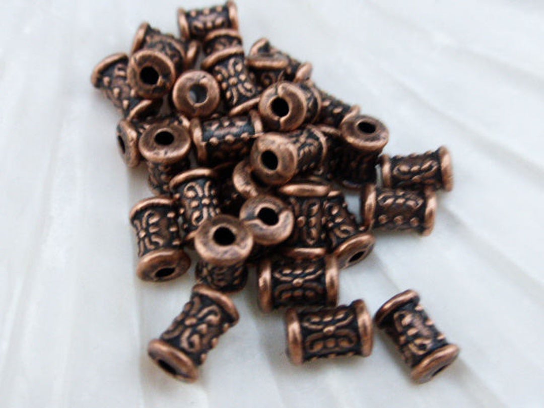 40 X Flower Tube Column Beads 7mm X 5mm Antique Red Copper, Lead Free ...