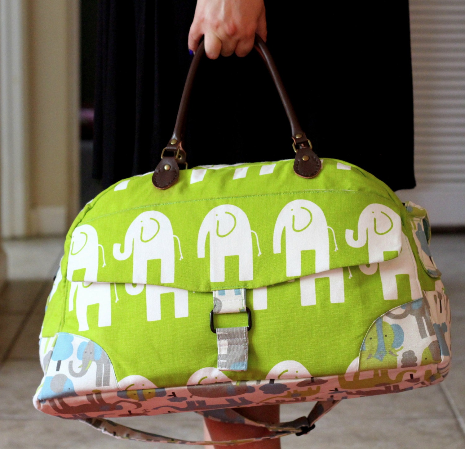 Fabulous, Bright Green Canvas Weekender Bag With Elephant Design - Etsy