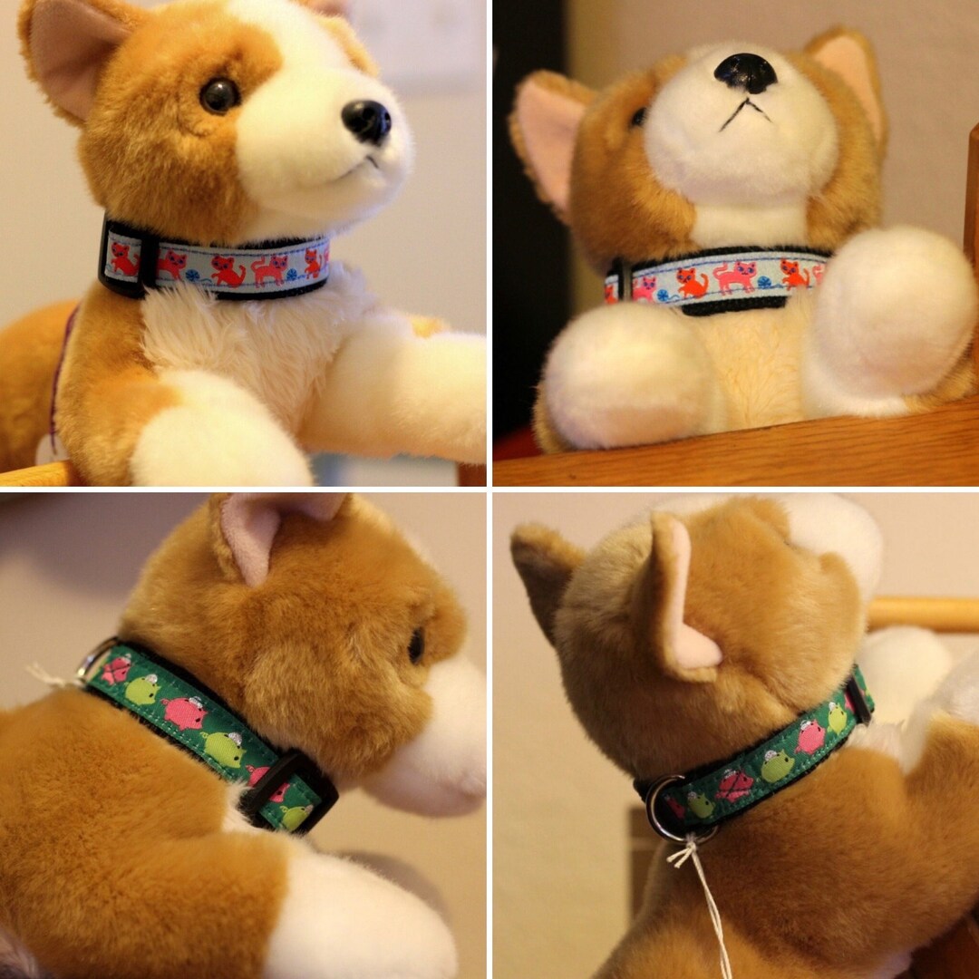 3/4 Inch Xs/teacup/toy Dog Collar With Orange Cats on Blue & Tiny Piggy ...