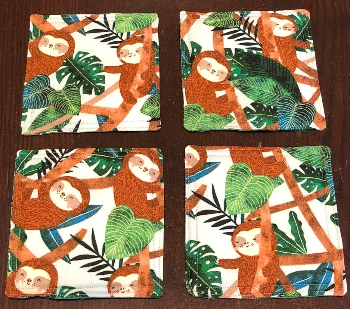 Set of Four Square Coasters Made From 100% Cotton Fabric With | Etsy