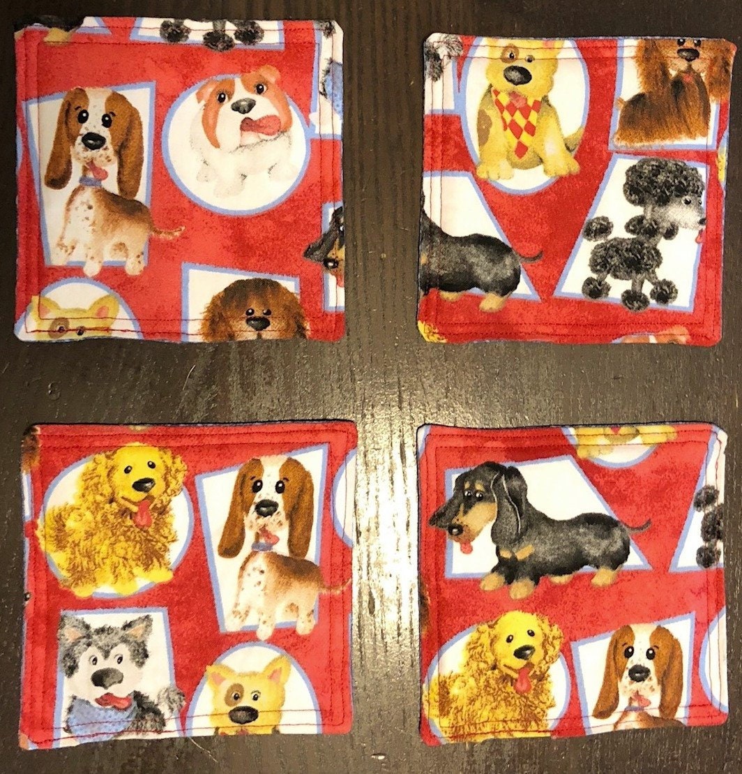 Set of Four Square Coasters Made From 100% Cotton Fabric With | Etsy