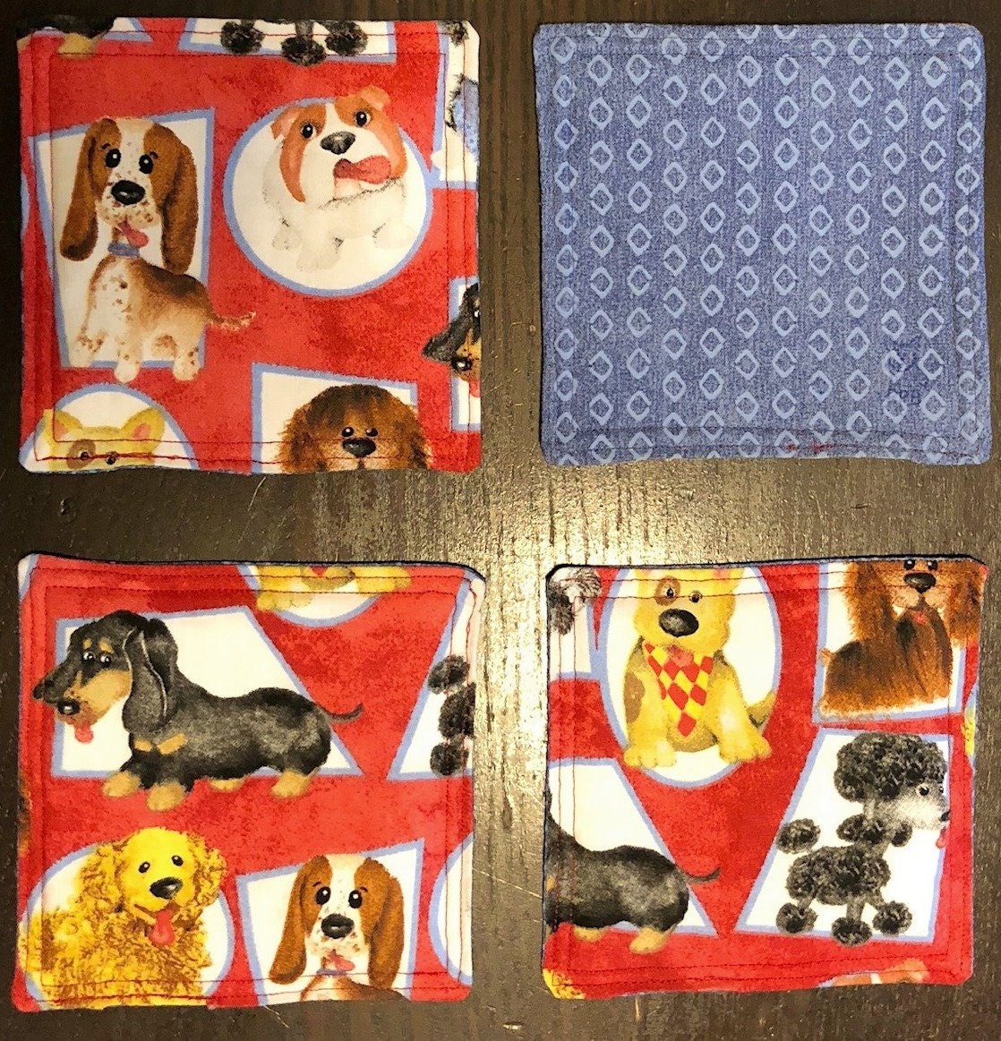 Set of Four Square Coasters Made From 100% Cotton Fabric With | Etsy