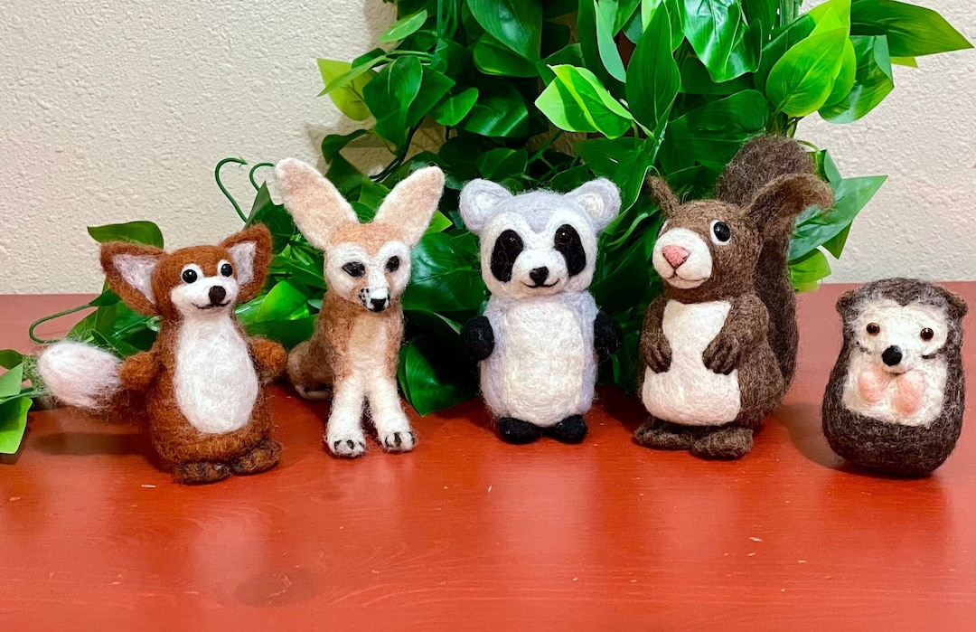 Needle Felted Woodland Animals: Squirrel, Fennec Fox, Hedgehog, Racoon ...