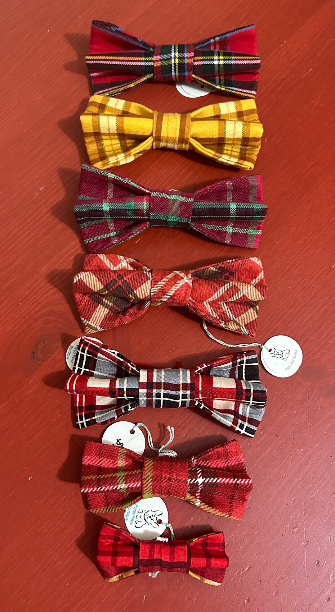 Various Red, Orange and White Plaid Bowties in a Variety of Sizes and ...