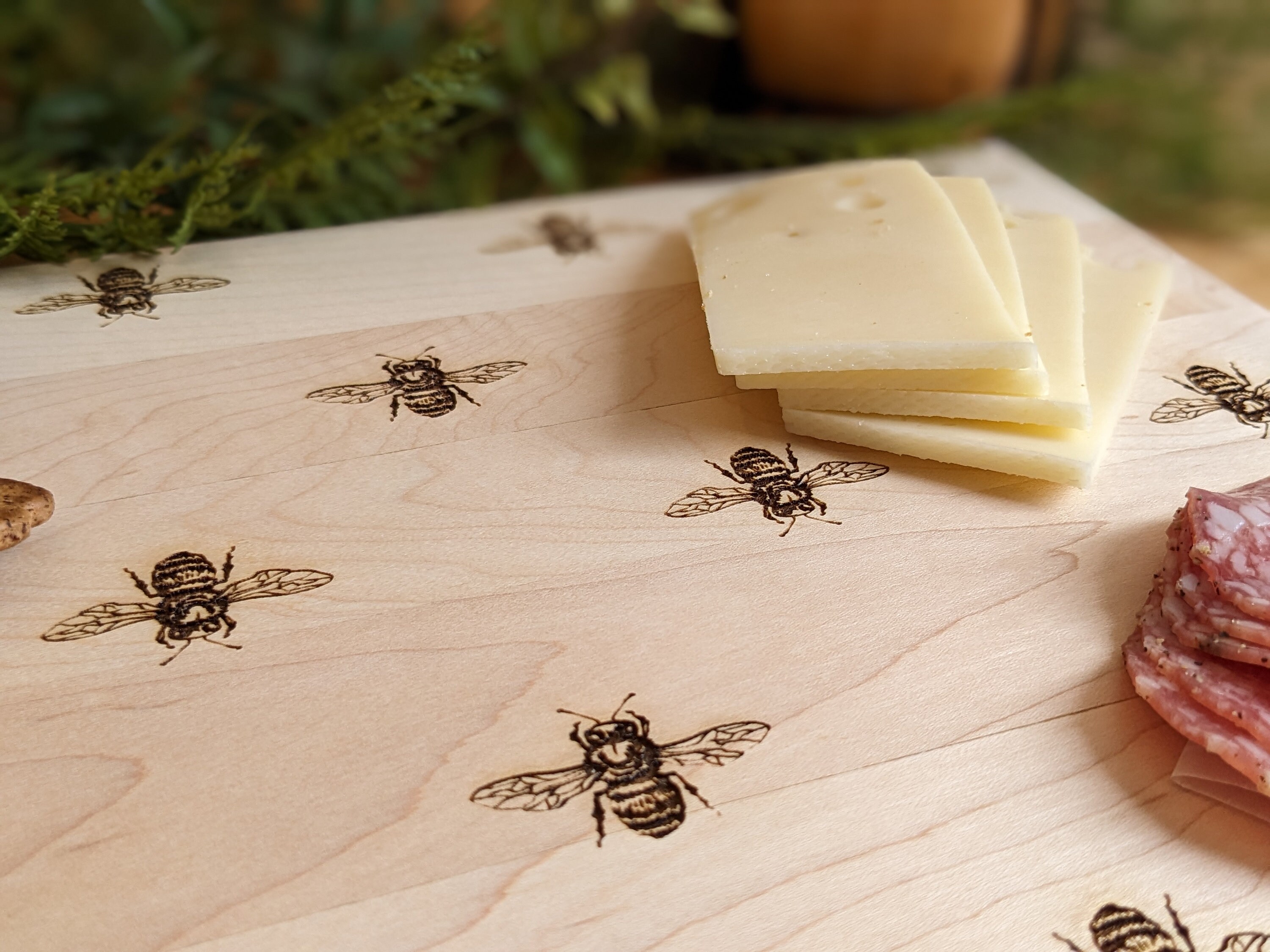 Repeating Bee Charcuterie Board / Engraved Maple / Cheese Board / Serving Board / Honey Bees ...
